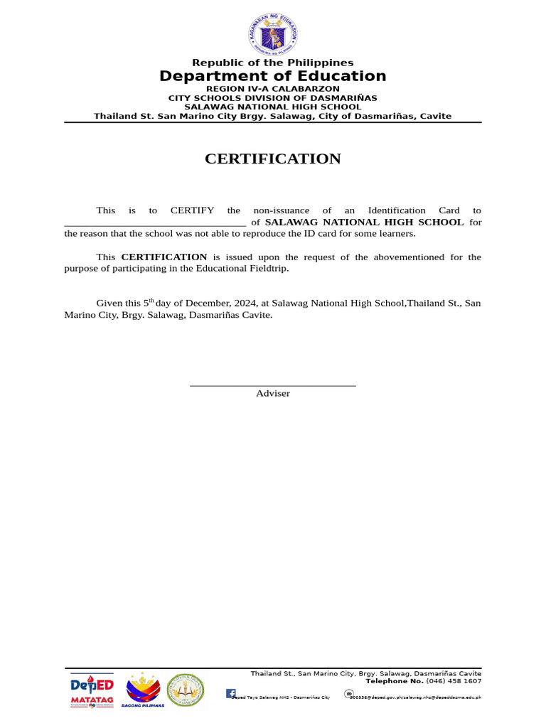 Certification of Non-Issuance of ID | PDF