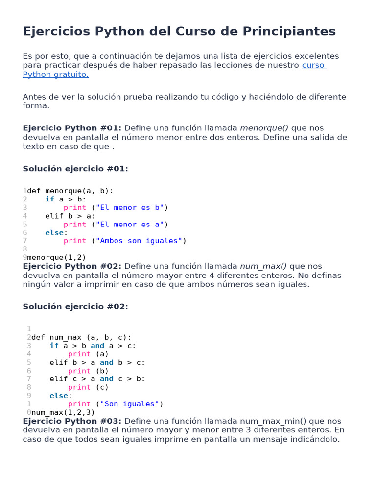 Ejercicios Python del Curso de Principiantes | PDF | Python (lenguaje ...