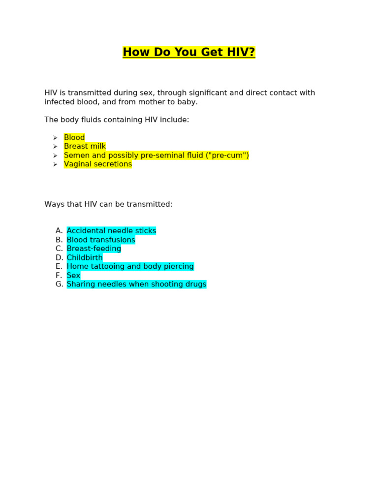 How Do You Get HIV | PDF
