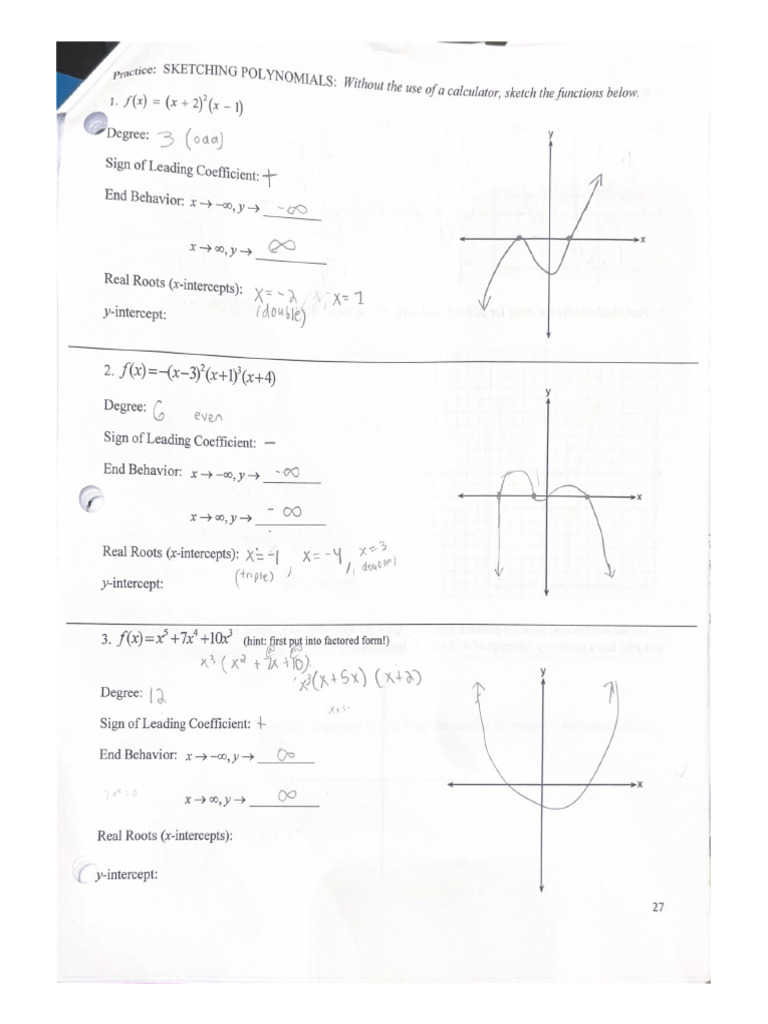 Practice SKETCHING POLYNOMIALS Without The Use of A Calculator, Sketch ...