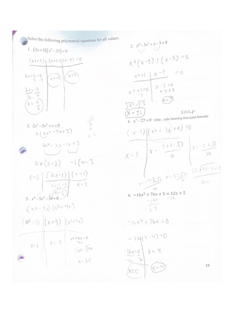 Solve The Following Polynomial Equations For All Values | PDF