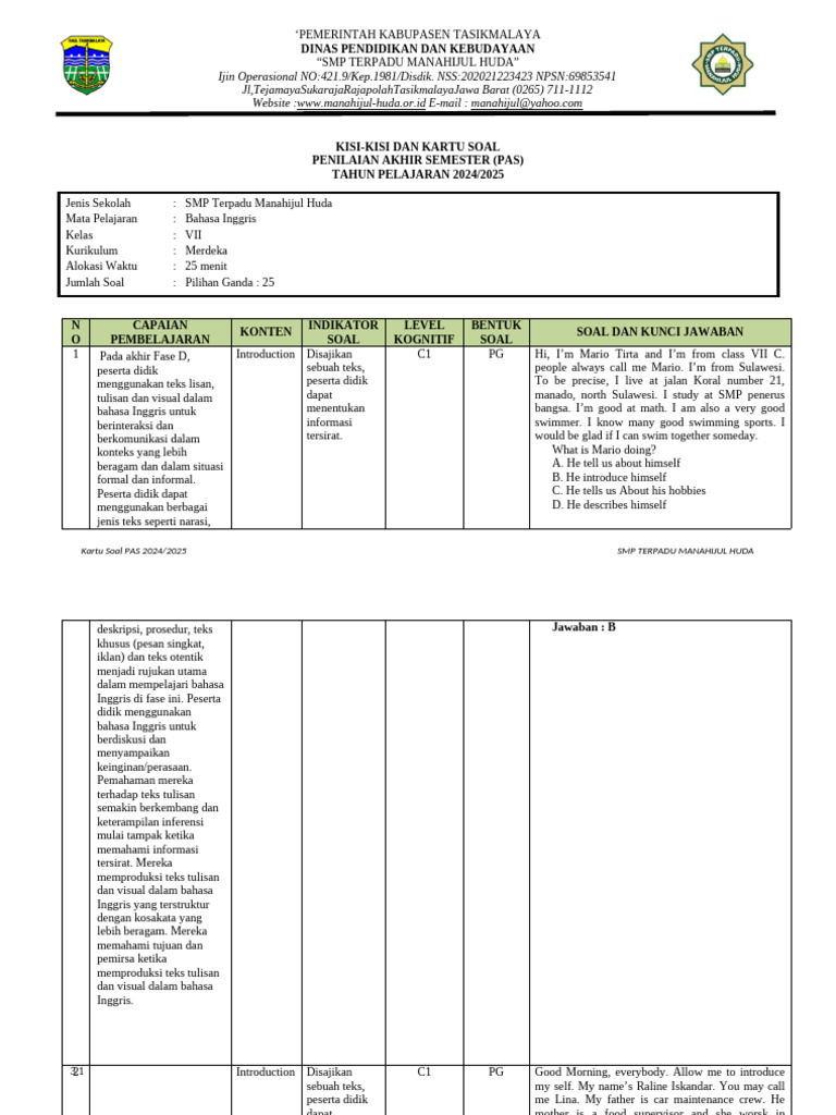 Kisi Dan Kartu Soal PAS 7[1] | PDF