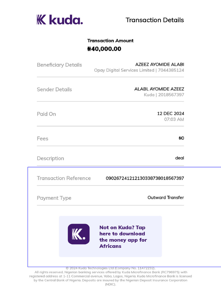 Transaction Receipt For AZEEZ AYOMIDE ALABI | PDF