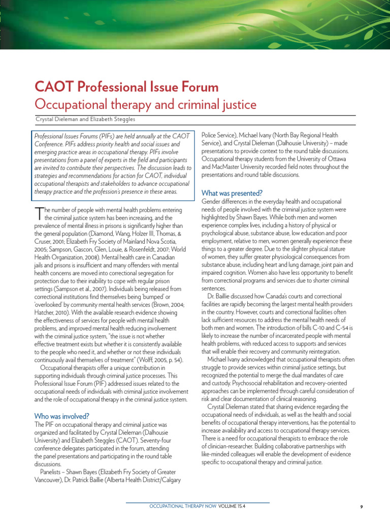 Terapia Ocupacional y Justicia - Inglés - Caot | PDF | Occupational Therapy | Mental Health