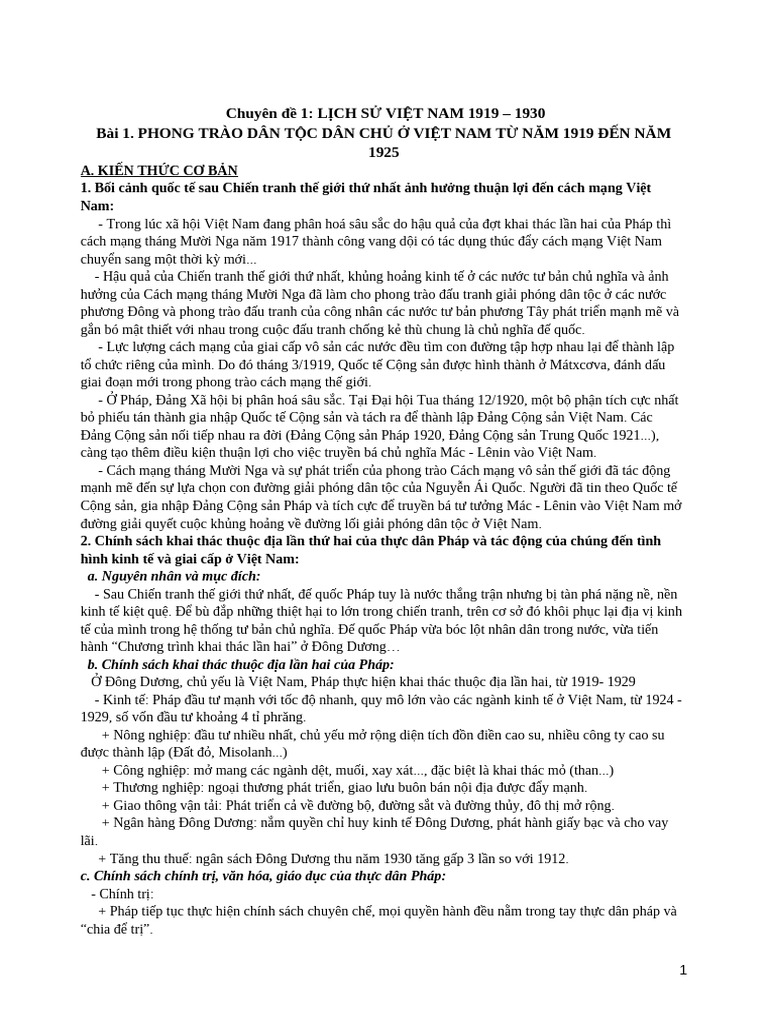 LSVN CĐ 1: 1919-1930 | PDF