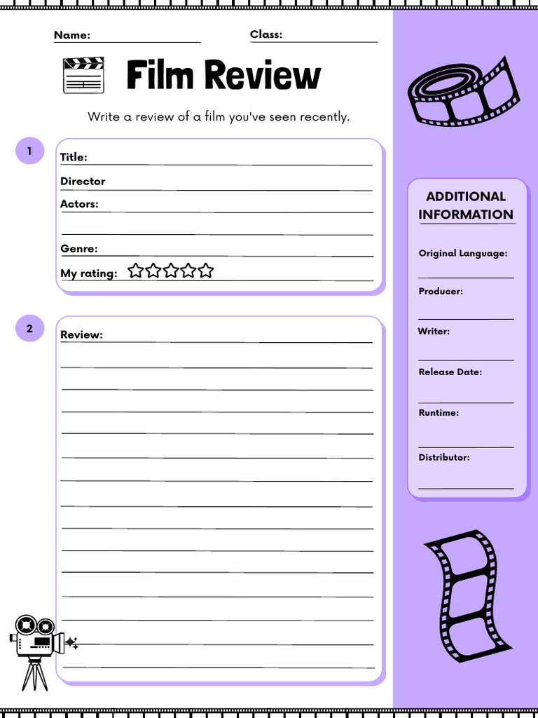 Film Review Printable Worksheet | PDF