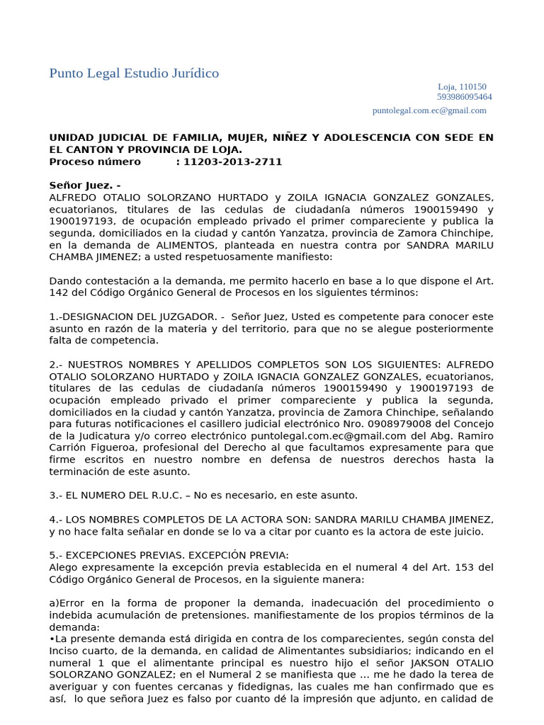 Contestacion demnda Otalio Solorzano | PDF