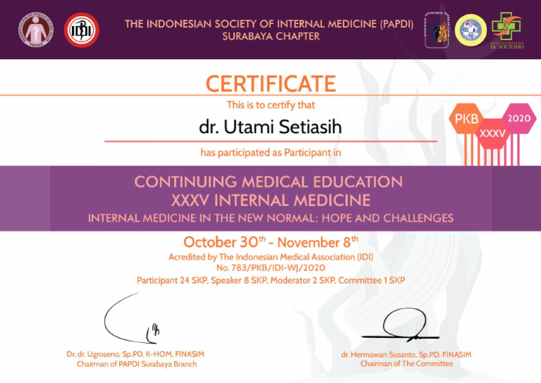Dr. Utami Setiasih - Sertifikat | PDF