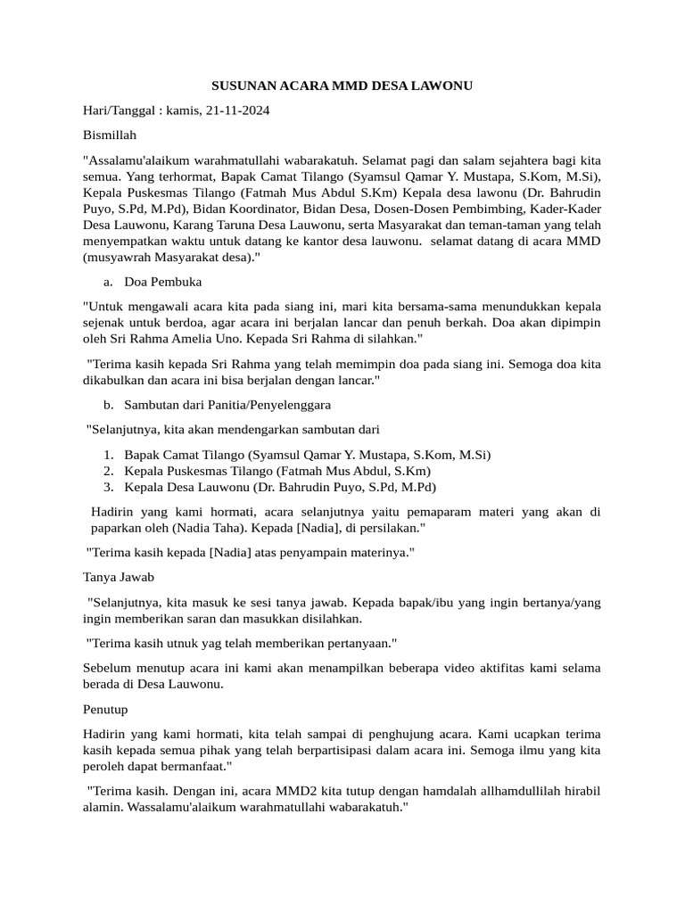 Susunan Acara MMD2 | PDF