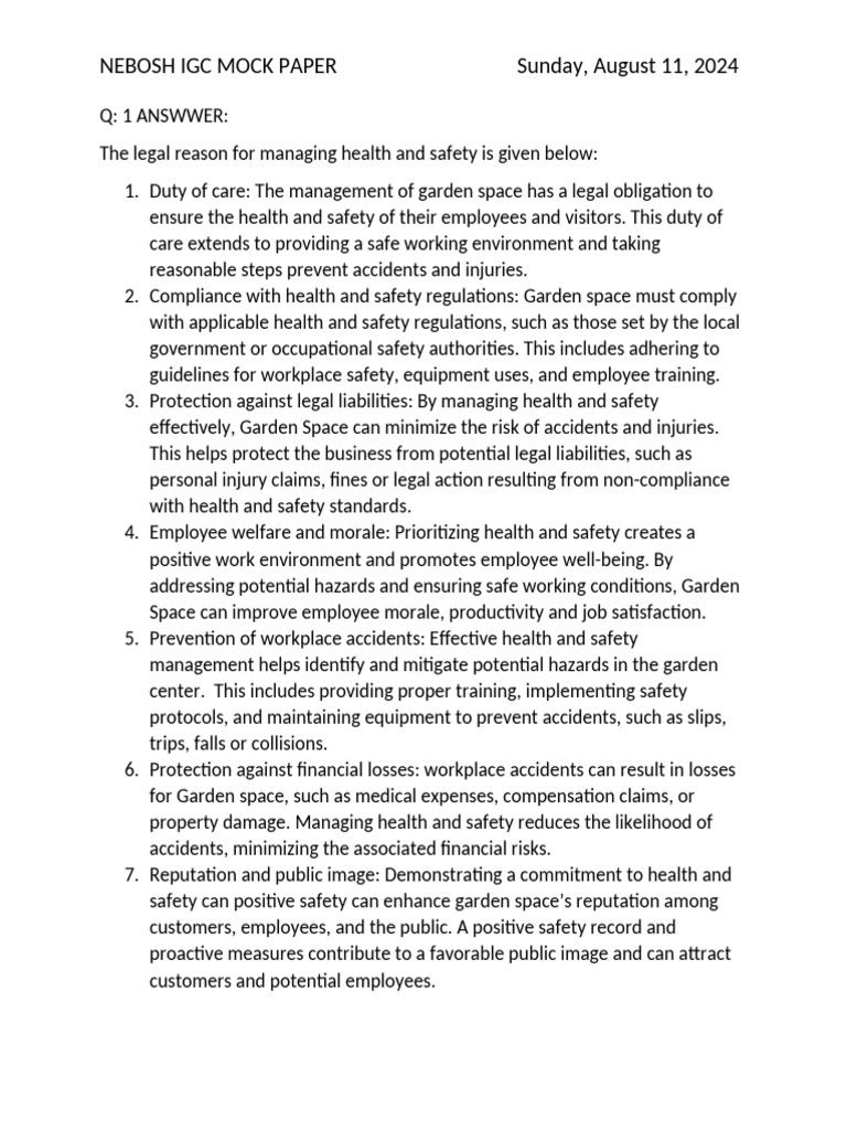 Abdullah NEBOSH IGC MOCK PAPER 3. | PDF | Occupational Safety And ...