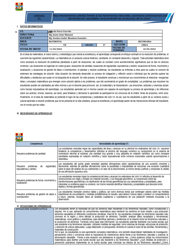 5º - Unidad 1 - Mat - Apc2024 | PDF | Ecuaciones | Números