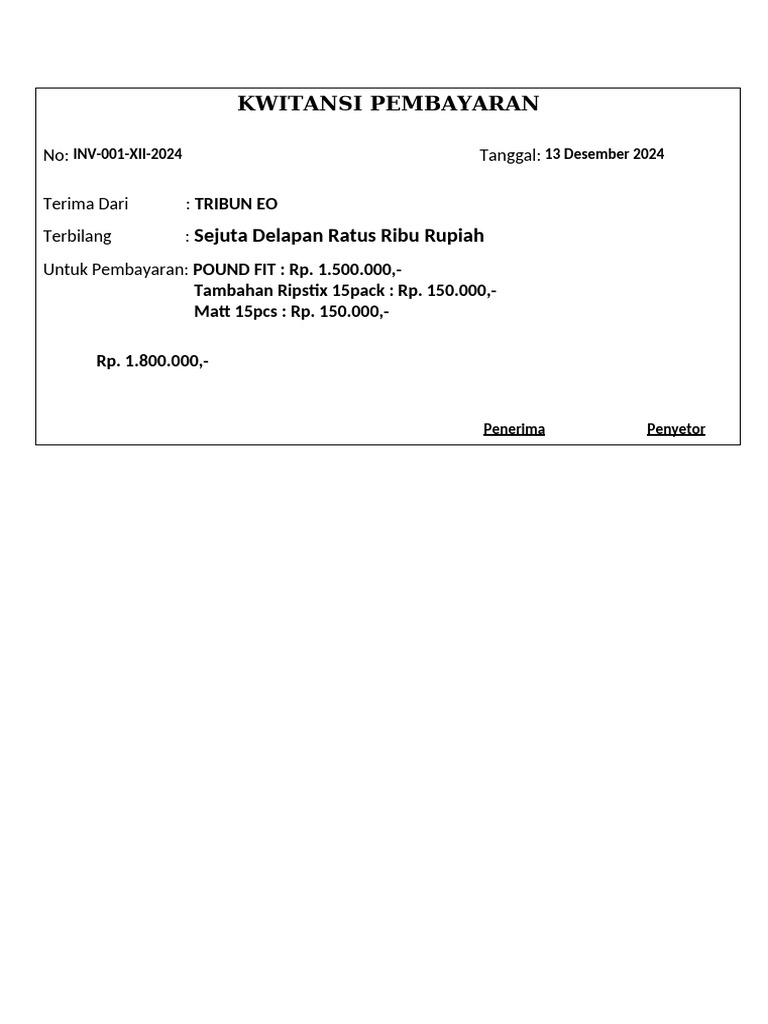 Kwitansi Pembayaran POUND FIT 2024 | PDF