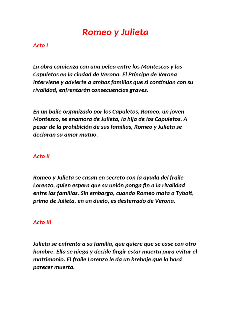 Romeo y Julieta Resumen | PDF