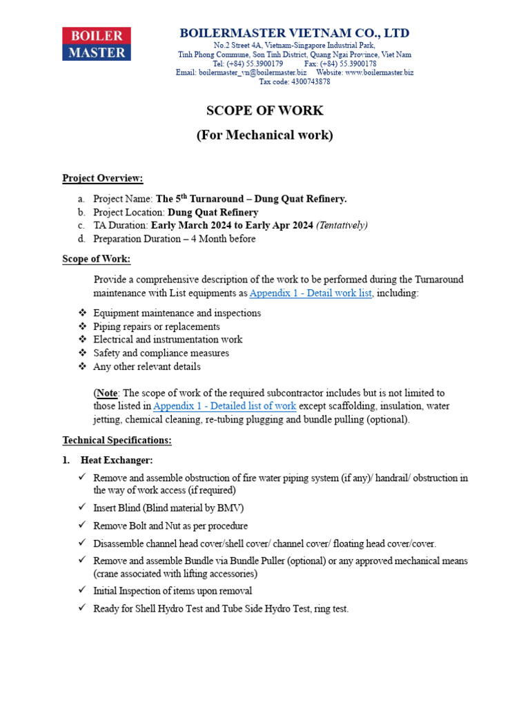 Attachment 3 - Scope of Work - Mechanical Work | PDF | Mechanical ...