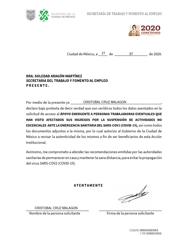 Carta Apoyo Emergente - Trabajadores Eventuales EDITADA | PDF