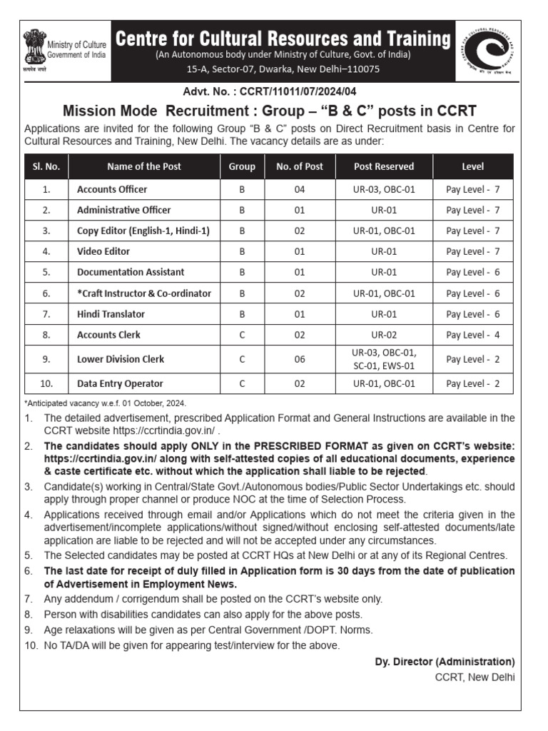 CCRT Official Notification Link 1 | PDF