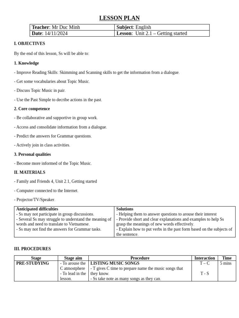 Gdh Lesson Plan | PDF | Grammar | Vocabulary