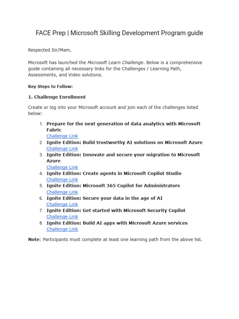FACE Prep - Microsoft Skilling Development Program | PDF | Microsoft ...