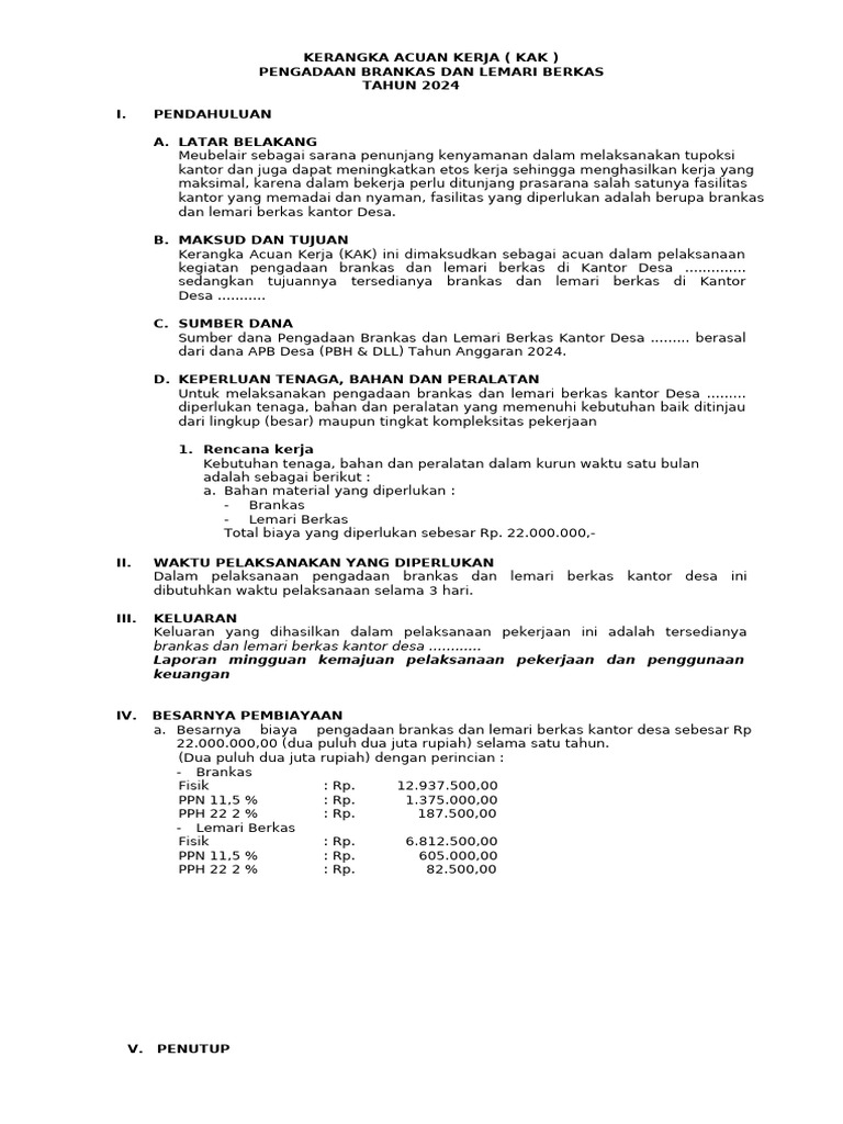 KAK PENGADAAN CCTV BRANKAS & LEMARI BERKAS | PDF
