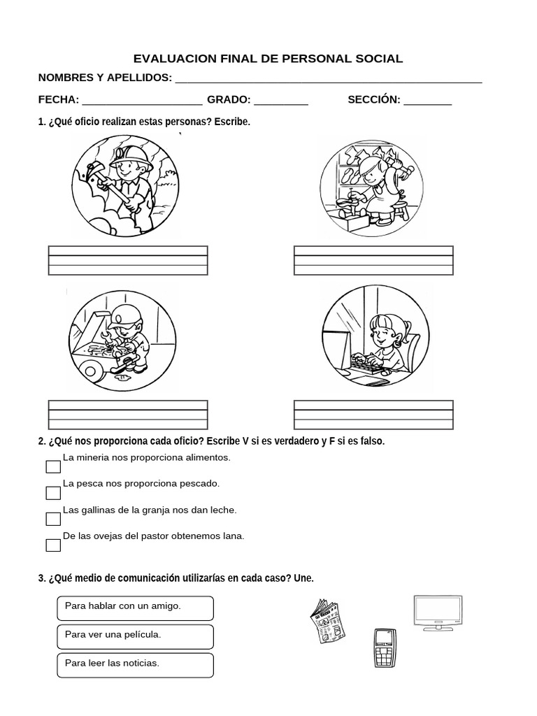 1° Grado - Evaluación Personal Social | PDF