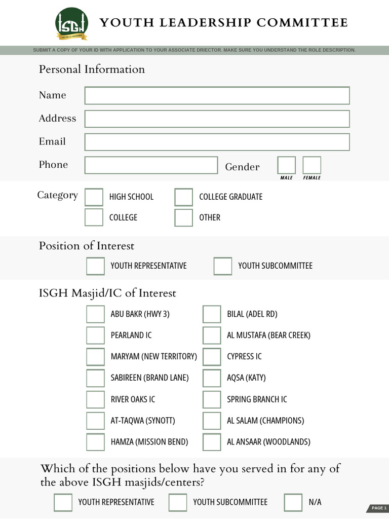 Youth Leadership Application | PDF