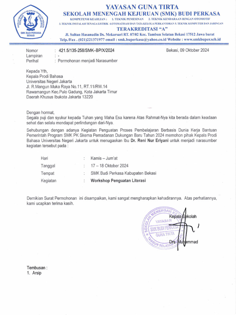 SURAT UNJ BU RENI_20241010_0001 (1) | PDF