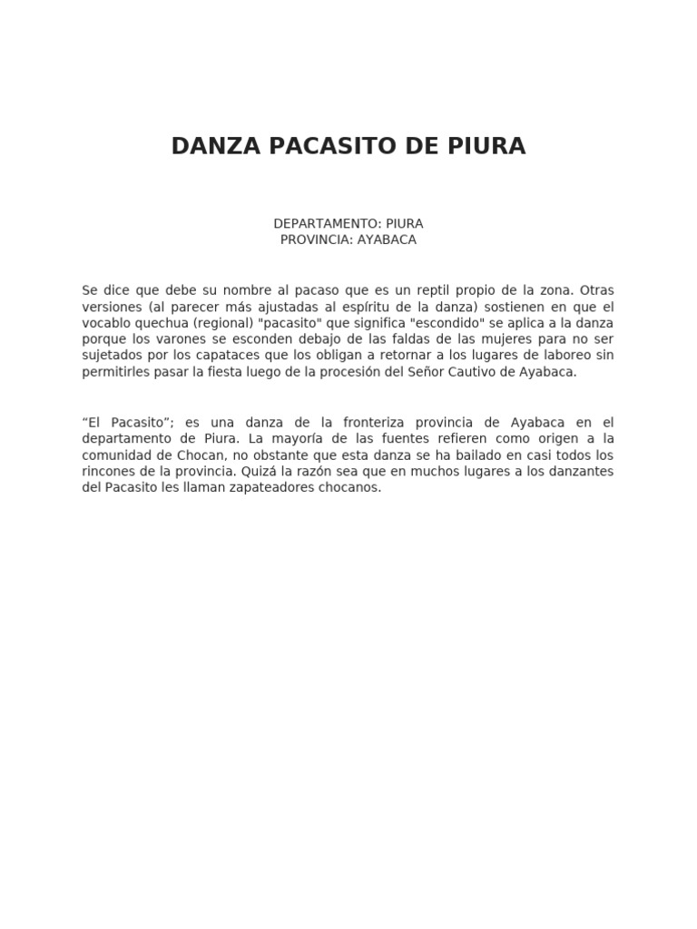 Danza Pacasito: Origen y Tradición en Piura | PDF