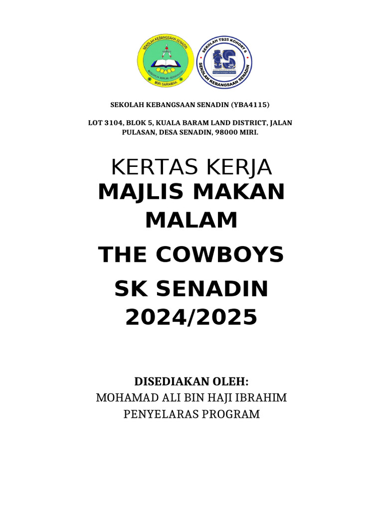 Kertas Kerja Dinner Akhir Tahun SK Senadin 2024 | PDF