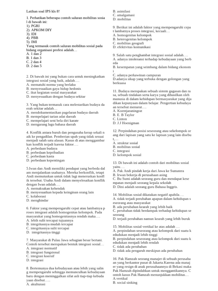 Latihan Soal Ips Kls 8 tm2 | PDF