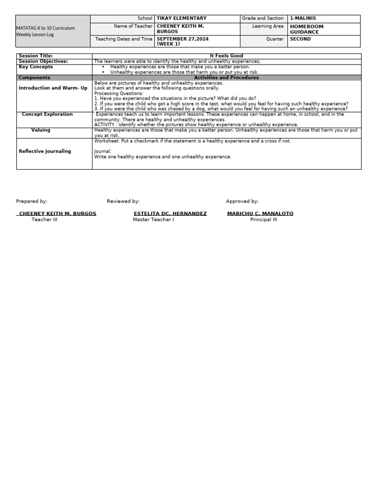 2024 2025 Second Quarter HGP Q2W1 | PDF | Teachers | Cognition