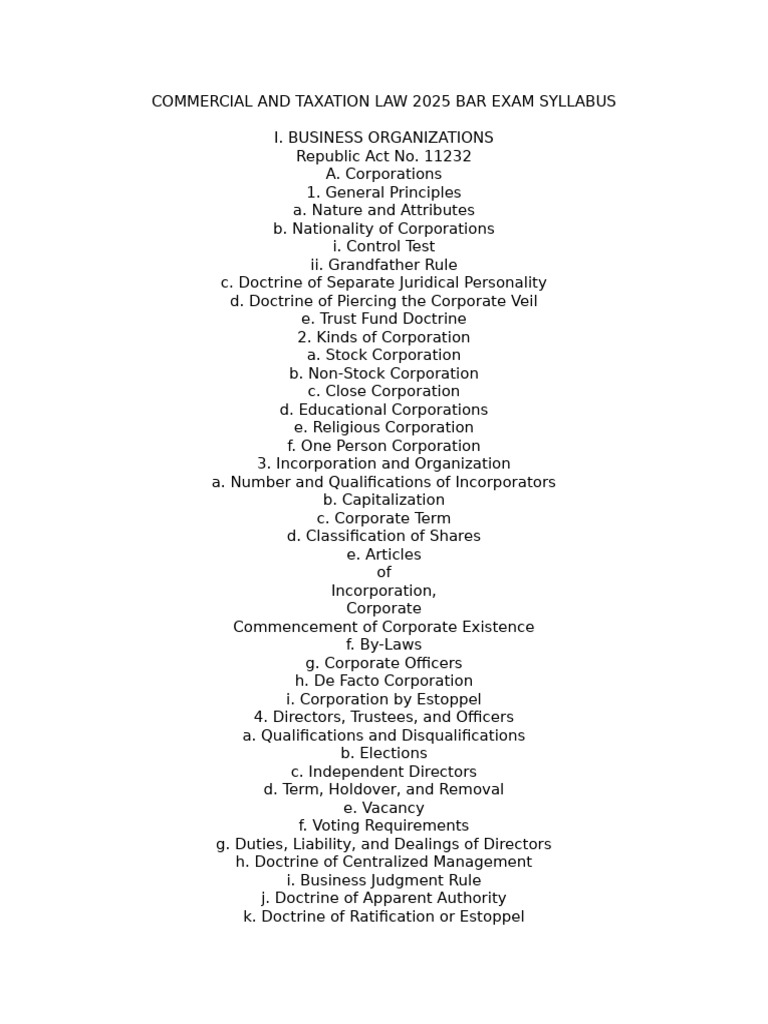 2025 Bar Exam: Commercial Law Syllabus | PDF | Corporations | Patent