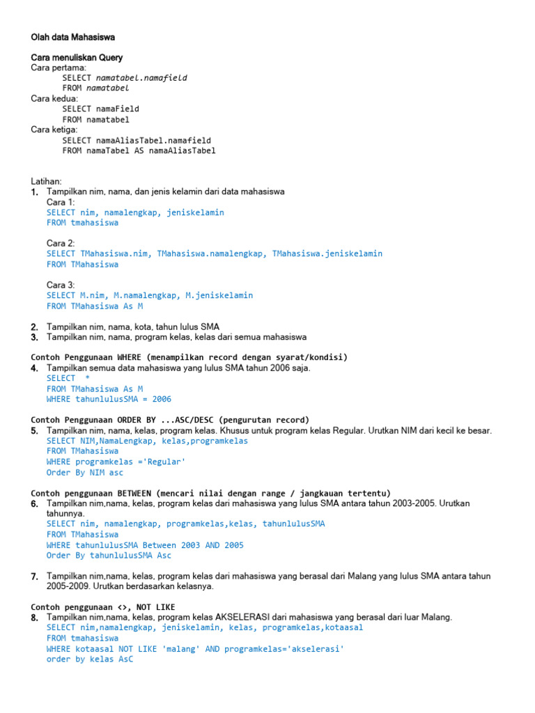 Olah Data Mahasiswa SQLAccess | PDF