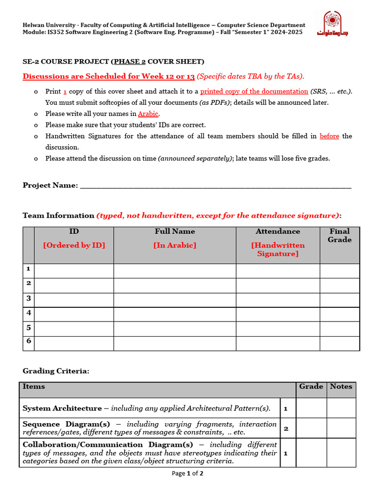 IS352 SE 2 (Group Project Phase 2 Cover Sheet) SEP Fall 2024 | PDF ...