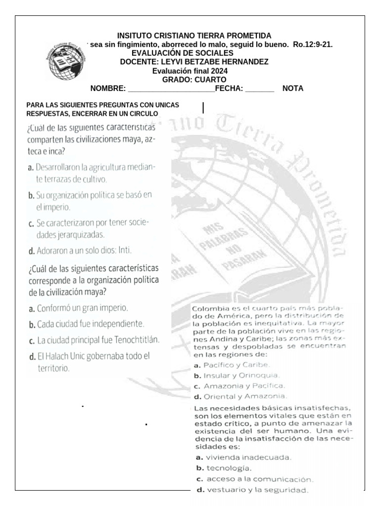 Examen Final Cuarto | PDF