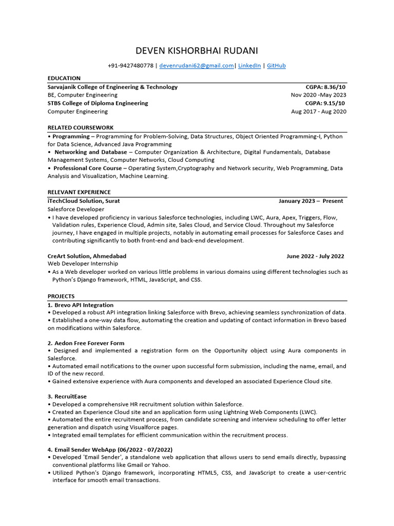 Salesforce Developer Resume | PDF | Web Application | Java Script
