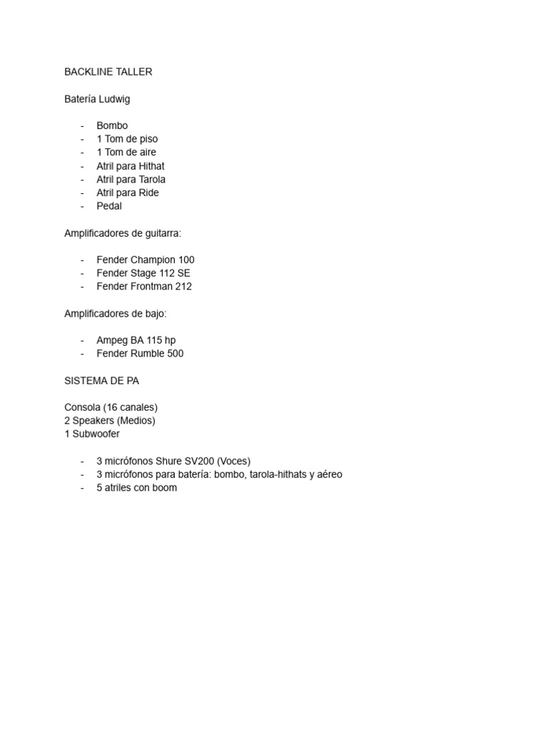 Backline Taller | PDF