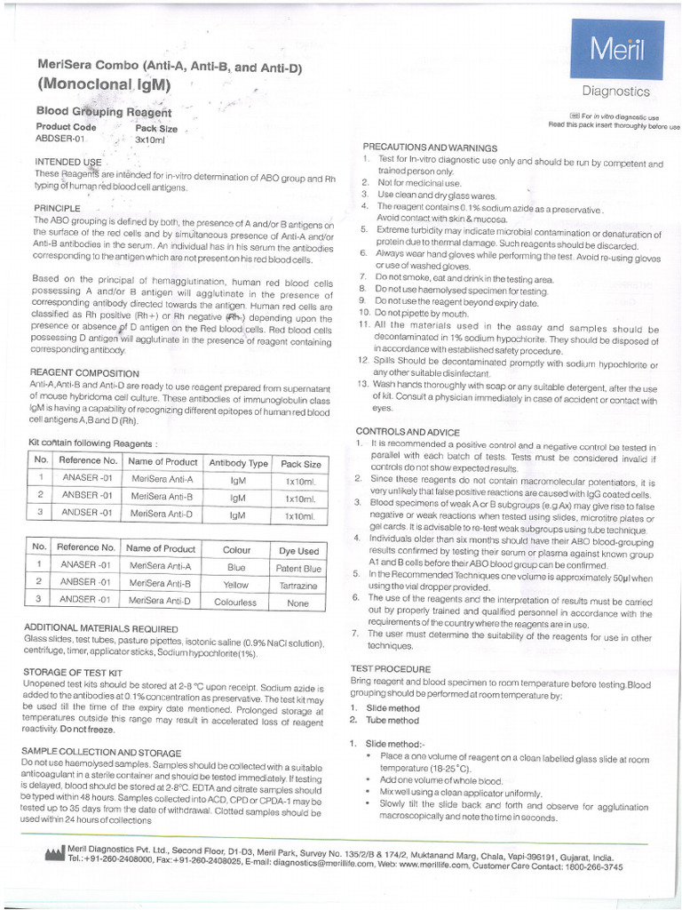 Kit Grupo Sanguineo-Meril | PDF