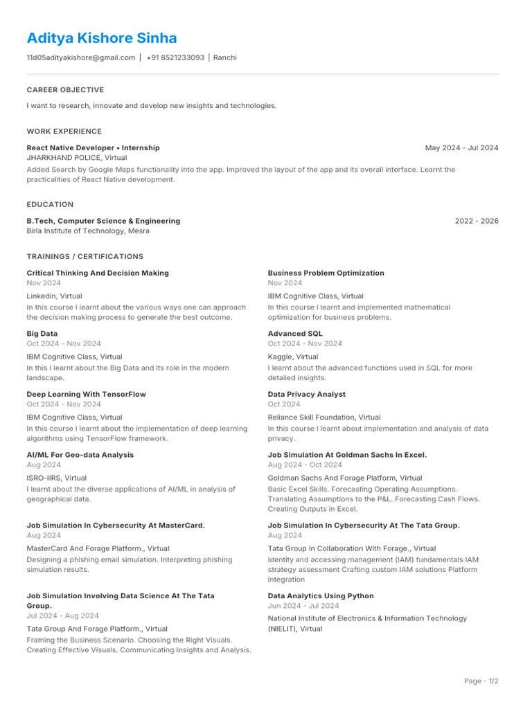 Resume STU6716 B 6650 Be 8 C 1729541733 | PDF | Simulation | Artificial Intelligence