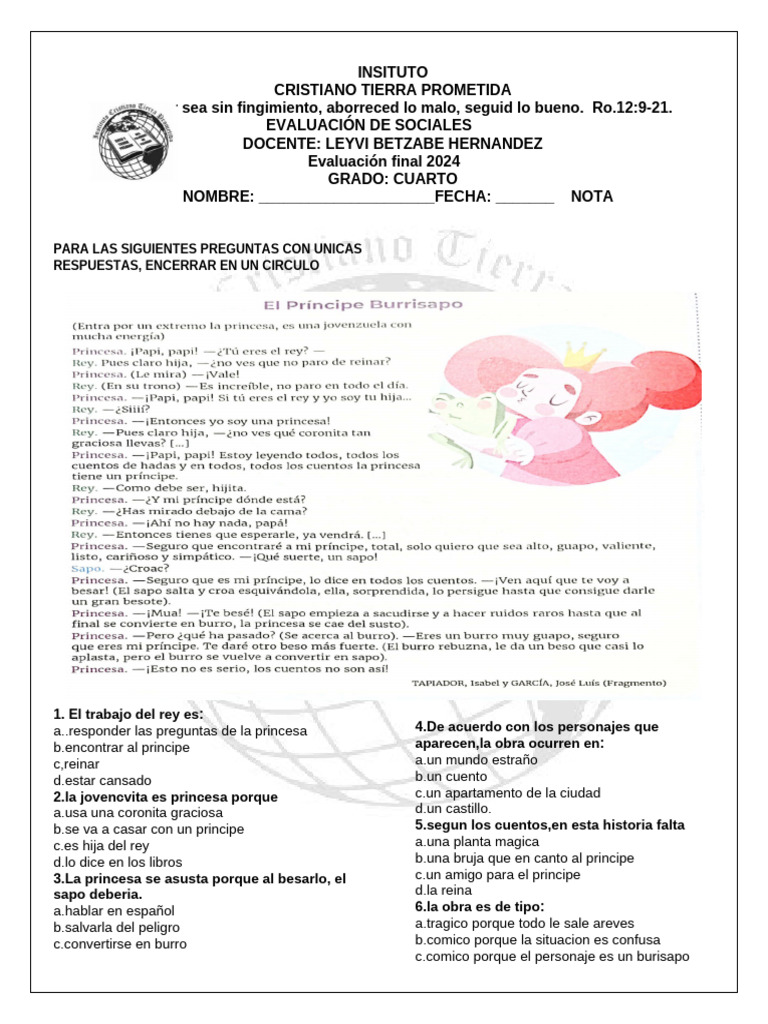 Examen Final Español Cuarto | PDF