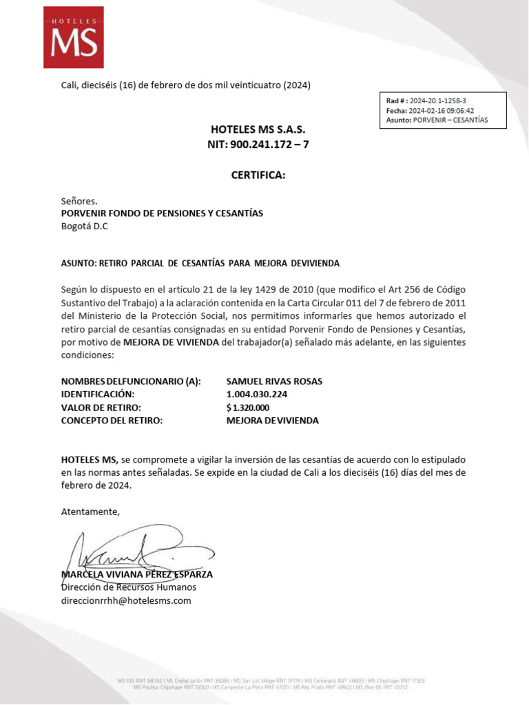 Autorizacion Retiro - Samuel Rivas | PDF