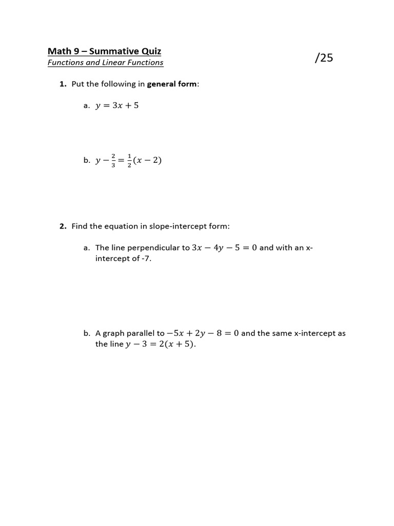 Math 9 Quiz - Functions and Linear Functions | PDF