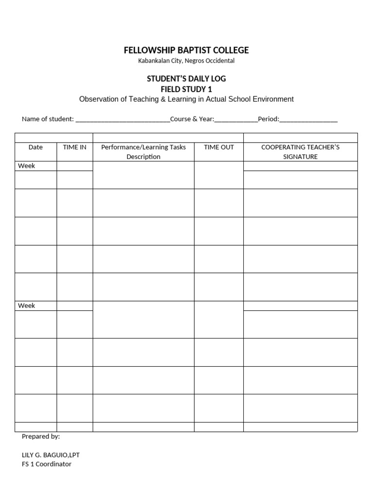 Student Teaching Log Template | PDF
