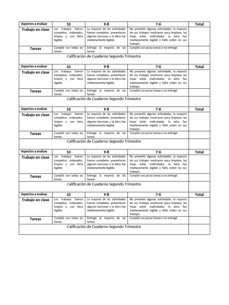 Aspectos A Evaluar Cuaderno | PDF
