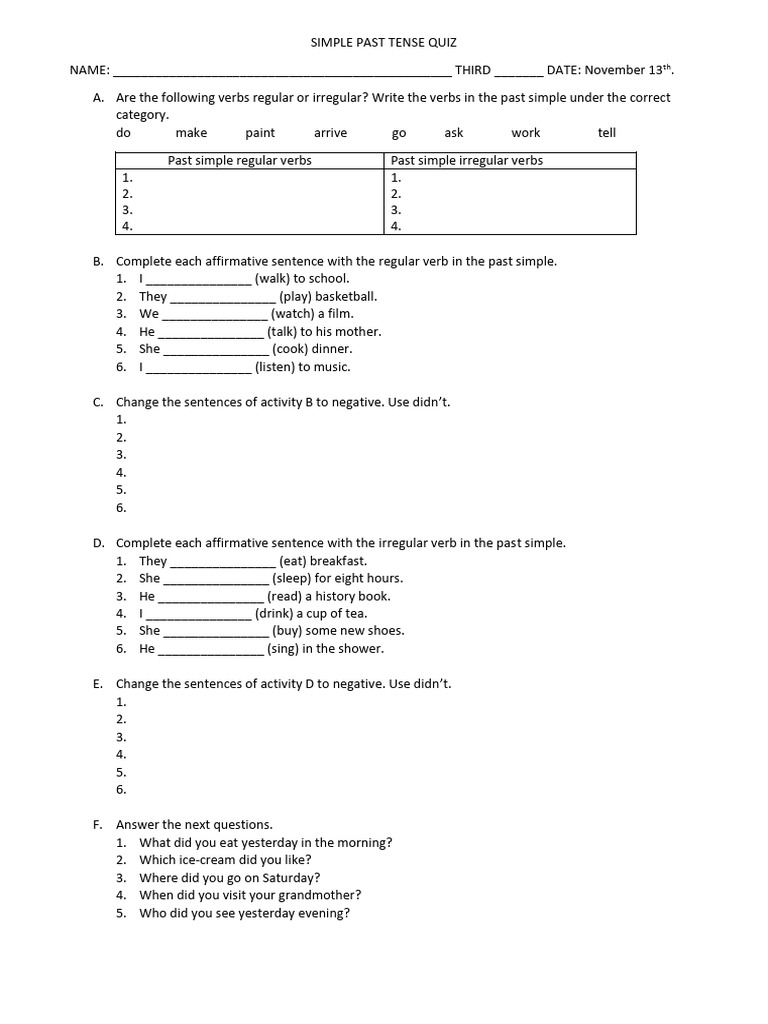 Simple Past Tense Quiz | PDF