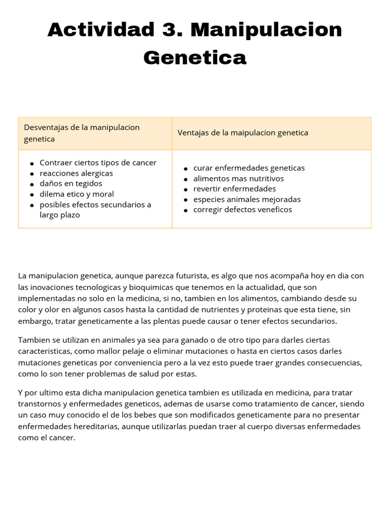 Actividad 3. Manipulacion Genetica. | PDF