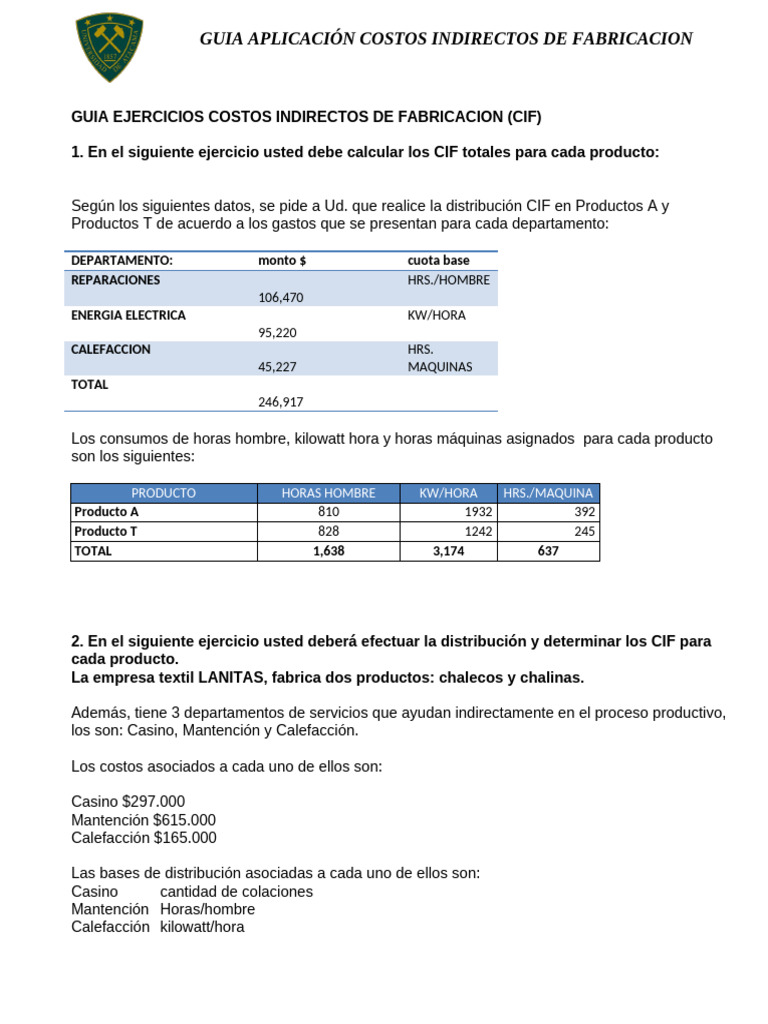 Ejercicios Distribucion Cif | PDF