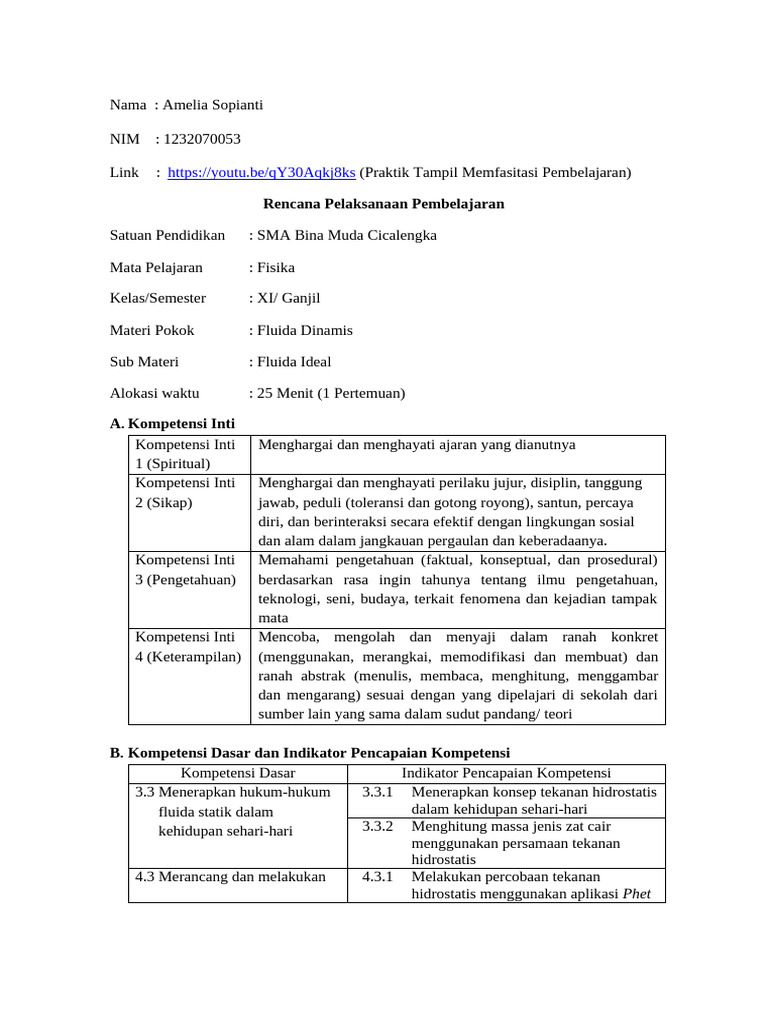 Contoh RPP Latihan Micro Teaching Mhs | PDF