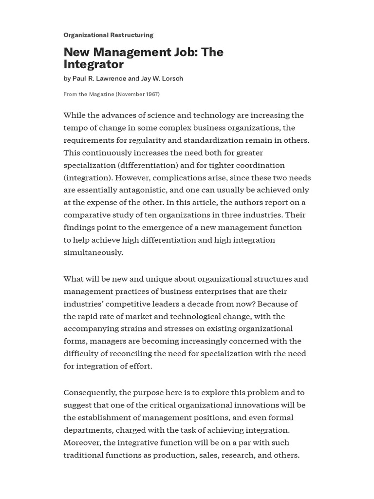 New Management Job - The Integrator | PDF | Motivation | Motivational