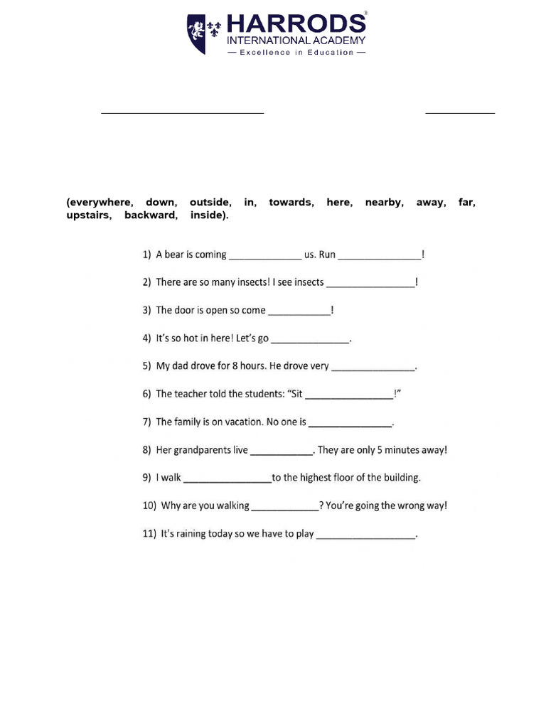 Adverbs of Place - Worksheet 1 | PDF