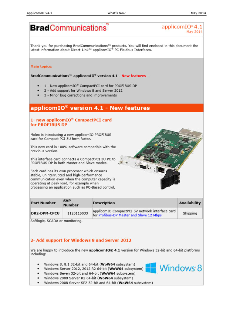 Whatsnew Applicomio v4 1 May2014 479058 | PDF | Microsoft Windows | 64 Bit Computing